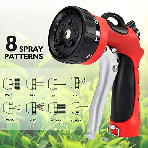 Garden Hose Nozzle High Pressure Water Hose Nozzle 8 Adjustable Patterns Heavy Duty Hose Spray Nozzle Slip Resistant Rubberized Grip for Garden Hose Watering Lawn, Home Cleaning, Pet Bathing, Car Wash