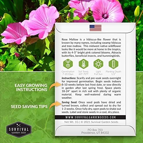 Survival Garden Seeds - Rose Mallow Seed for Planting - Packet with Instructions to Plant and Grow Bright Pink Native Wildflower in Your Home Vegetable Garden - Non-GMO Heirloom Variety