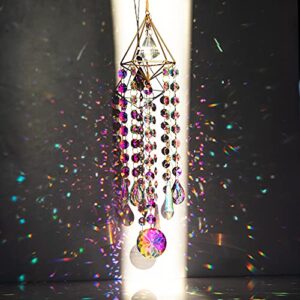 h&d hyaline & dora crystal suncatcher wind chimes,window hanging ornament,chandelier aurora rainbow crystal prisms ornament garden outdoor decoration pendant