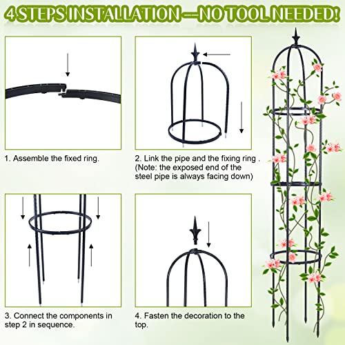 Trellis for Climbing Plants Outdoor, Deaunbr Garden Plant Support Tall Tower Obelisk Vine Cages Plastic Coated Rustproof Metal Pipe Supports for Outdoor Indoor, Potted Plants, Tomato, Rose - 2 Pack