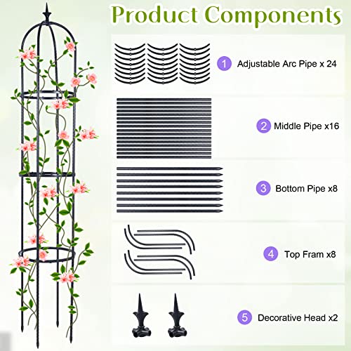 Trellis for Climbing Plants Outdoor, Deaunbr Garden Plant Support Tall Tower Obelisk Vine Cages Plastic Coated Rustproof Metal Pipe Supports for Outdoor Indoor, Potted Plants, Tomato, Rose - 2 Pack