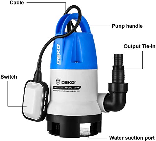 DEKO 400W 1/2HP Sump Pump 2113GPH Portable Submersible Pump with Float Switch,Clean/Dirty Water Removal Drain Pump for Swimming Pool Garden Tub Pond Flood Drain.