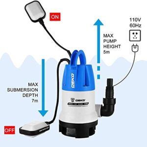 DEKO 400W 1/2HP Sump Pump 2113GPH Portable Submersible Pump with Float Switch,Clean/Dirty Water Removal Drain Pump for Swimming Pool Garden Tub Pond Flood Drain.