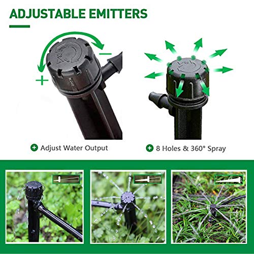 MIXC 200PCS Drip Emitters Sprayer with Stake Water Flow Adjustable for 1/4 inch Irrigation Tube Hose, 360 Degree Dripper Perfect for Irrigation System Watering Kits for Garden Patio Lawn Flower Bed