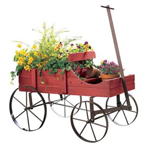 collections etc amish wagon decorative indoor/outdoor garden backyard planter, red