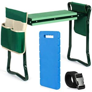 cosyland garden kneeler and seat foldable soft gardening stool with bonus eva kneeling pad, 2 pouches, detachable belt, kneeler for gardening foldable portable