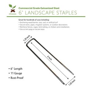 xGarden Landscape Staples - Rust Proofed Galvanized Steel Garden Stakes - Bulk 100 Pack of 6 Inch Landscaping Pins for Anchoring Sod, Fences, Tarps, Yard Fabric, and Decorations