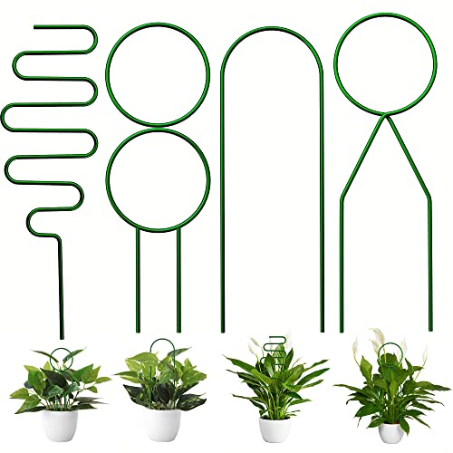 4 Pcs Small Metal Trellis for Potted Plants,Gold Trellis for Climbing Plants Indoor,Mini Trellis for Potted Plant Support Stake House Plant Trellis for Garden Potted,Hoya,Pothos,Flower,Monstera(Green)