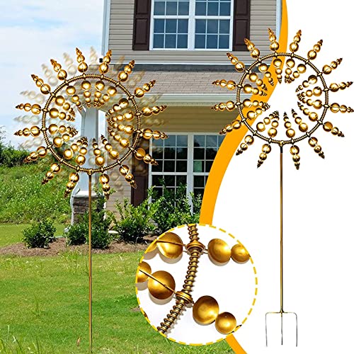 Metal Windmills for The Yard, Decrotive Windmill, Yard Wind Spinners Metal, for Yard and Garden, Wind Catchers Metal Outdoor Patio Decoration,Golden