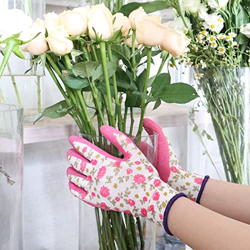 GECP Gardening Gloves for Women, Breathable Rubber Coated, 12 Pairs Floral Yard Garden Work Gloves Pink Small