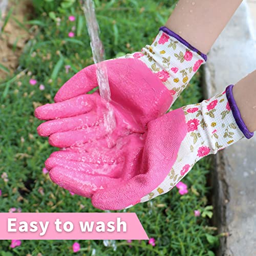 GECP Gardening Gloves for Women, Breathable Rubber Coated, 12 Pairs Floral Yard Garden Work Gloves Pink Small