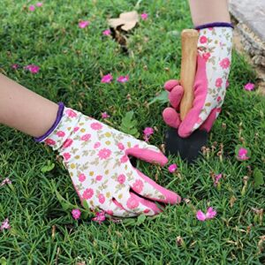 GECP Gardening Gloves for Women, Breathable Rubber Coated, 12 Pairs Floral Yard Garden Work Gloves Pink Small