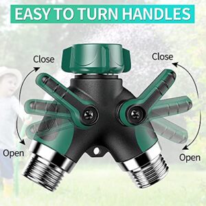 Klmnduo Water Splitter 2 Way, 3/4" Garden Hose splitter Heavy Duty Water Faucet Splitter with Comfortable Rubberized Grip Plus 6 Extra Rubber Washers & PTFE Tape (2 Pack)