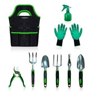 garden tool set gardening hand tools outdoor tools kit heavy duty with storage bag trowel shovel rake weeder pruner shears plant gardening gift for women men gardener of gzgneevl