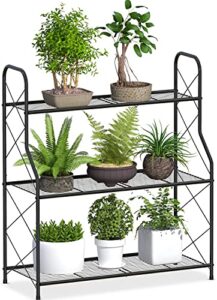 bextcok 3 tier plant stand,tiered plant shelf for multiple plants,metal plant shelf stands,multiple flower pot display rack,iron shelves holder for patio garden corner indoor outdoor