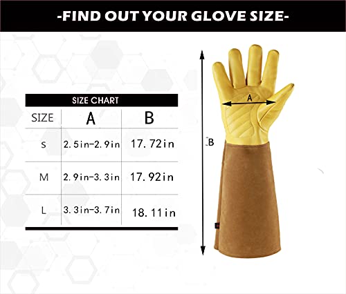 FOUR-AM 2Pairs Gardening Gloves Cut Proof Elbow Length Cowhide Leather Garden gloves women size (Yellow&Belge, Large(Yellow 1Pair))