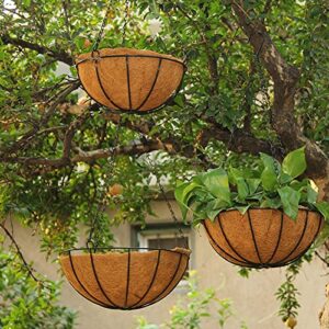 FUFUUIQY 4 Pack Metal Hanging Planter Basket with Coco Coir Liner Outdoor 8 Inch Chain Round Wire Plant Holder Flower Pots Hanging Baskets for Plants Outdoor Garden Decorations