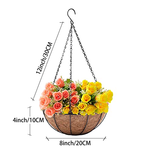 FUFUUIQY 4 Pack Metal Hanging Planter Basket with Coco Coir Liner Outdoor 8 Inch Chain Round Wire Plant Holder Flower Pots Hanging Baskets for Plants Outdoor Garden Decorations