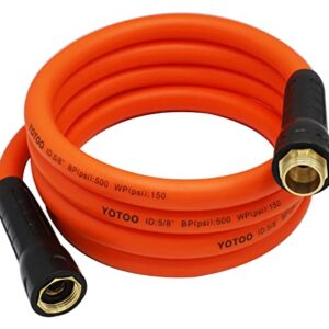 YOTOO Heavy Duty Hybrid Garden Lead in Water Hose 5/8-Inch by 10-Feet 150 PSI, Kink Resistant, All-Weather Flexible with Swivel Grip Handle and 3/4" GHT Solid Brass Fittings, Orange