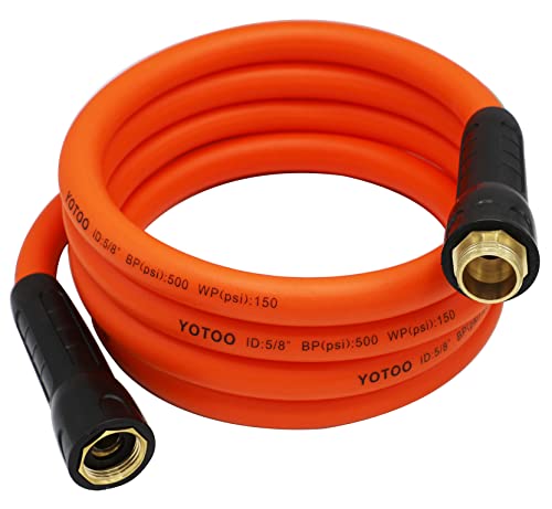 YOTOO Heavy Duty Hybrid Garden Lead in Water Hose 5/8-Inch by 10-Feet 150 PSI, Kink Resistant, All-Weather Flexible with Swivel Grip Handle and 3/4" GHT Solid Brass Fittings, Orange