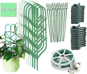 indoor plant trellis for climbing plants bundle pack – 6 leaf shape garden plant supports houseplants trellis, 18 plant clips, 12 zip ties, 1 roll wire twist tie for potted vine vegetable flower