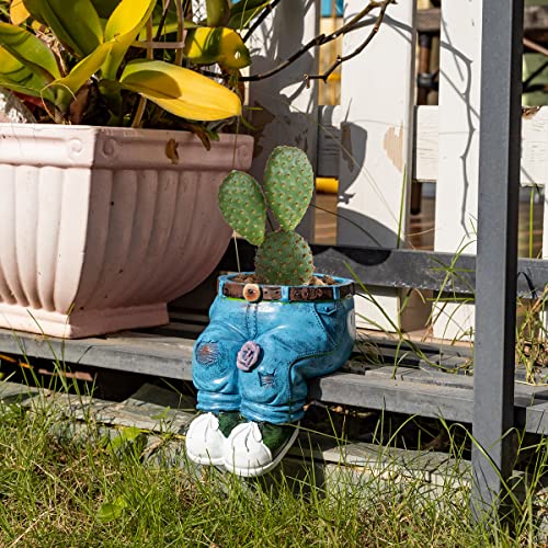 Creative Denim Pants Resin Flower Pot, Planting Pot, Flower Planting Pots Garden Pot Outdoor Indoor Flower Pot Cute Planter Pot DIY Resin Decorative Flower Pot for Home Lawn Yard Deck Railings (A)