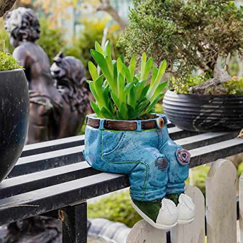 Creative Denim Pants Resin Flower Pot, Planting Pot, Flower Planting Pots Garden Pot Outdoor Indoor Flower Pot Cute Planter Pot DIY Resin Decorative Flower Pot for Home Lawn Yard Deck Railings (A)