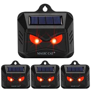 magic cat solar nocturnal animal repeller, wild animal predator deterrent with red led lights, waterproof skunk, deer, coyote, fox, raccoon animal repellent for garden yard farm chicken coop (4 pack)