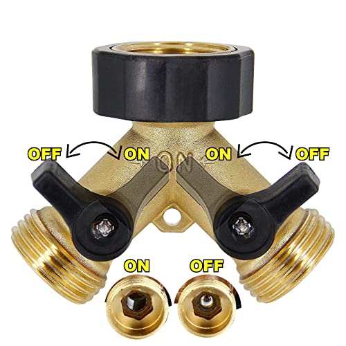 Brass Hose Splitter 4 Way, 3/4" Garden Hose Faucet Manifold, Hose Spigot Adapter 4 Valves with 5 Extra Rubber Washers