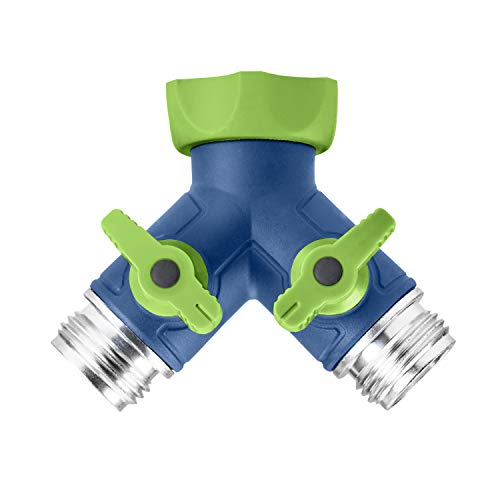 GREEN MOUNT Garden Hose Connector Tap Splitter, Y Hose Connector, Easy Grip Splitter with Shut-Off Valves (Two Way)