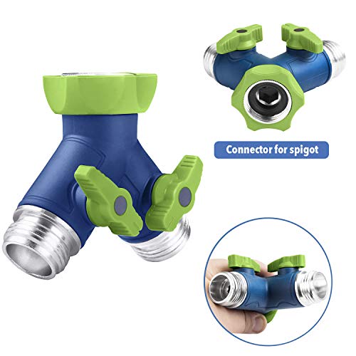 GREEN MOUNT Garden Hose Connector Tap Splitter, Y Hose Connector, Easy Grip Splitter with Shut-Off Valves (Two Way)