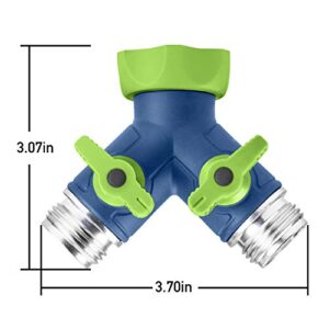 GREEN MOUNT Garden Hose Connector Tap Splitter, Y Hose Connector, Easy Grip Splitter with Shut-Off Valves (Two Way)