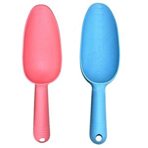 2pcs plastic garden soil scoops, muti-functional homegrown gardening tool flowerpot shovel, bonsai soil scoops, flowerpot transplanting digging tool , pet food scoop, beach sand scoop (blue+pink)