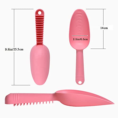 2Pcs Plastic Garden Soil Scoops, Muti-Functional Homegrown Gardening Tool Flowerpot Shovel, Bonsai Soil Scoops, Flowerpot Transplanting Digging Tool , Pet Food Scoop, Beach Sand Scoop (Blue+Pink)