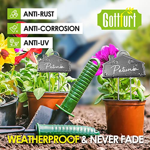 Metal Plant Labels - 25 Pack Weatherproof Garden Plant Markers, Reusable Outdoor Plant Label Stakes for Herb Flowers Vegetables Seedlings with a Pen, Height 11", Label Area 3.2" x 1.2" - Black