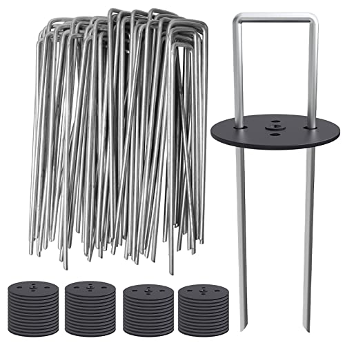 MySit 50 Pack Vapor Barrier Stakes with Landscape Staples Gasket Caps, 6 Inch Weed Barrier Stakes for Moisture Barriers Crawlspace, Garden Ground Staples for Weed Block Landscaping Lawn Fence Pins