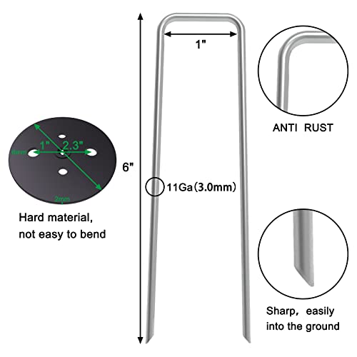 MySit 50 Pack Vapor Barrier Stakes with Landscape Staples Gasket Caps, 6 Inch Weed Barrier Stakes for Moisture Barriers Crawlspace, Garden Ground Staples for Weed Block Landscaping Lawn Fence Pins