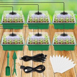 【2023 upgraded】 seed starter tray with grow light – 6 pcs seed starter kit, seedling starter trays with humidity dome, mini germination kit for seed starting(12 cell per tray)