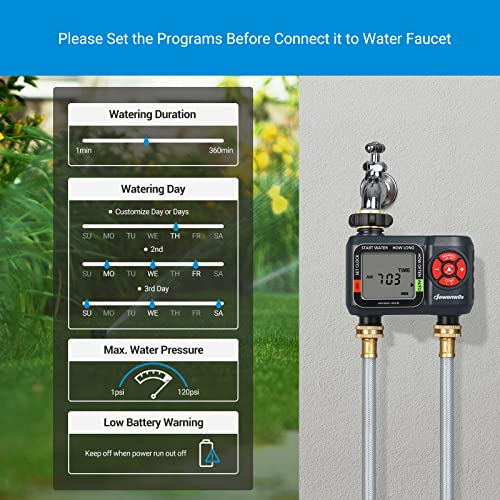 DEWENWILS Sprinkler Timer 2 Zone, Outdoor Garden Water Hose Timer Programmable, Automatic Faucet Watering Irrigation Timer for Yard Lawn, Auto Manual Rain Delay Mode, Low Battery Warning