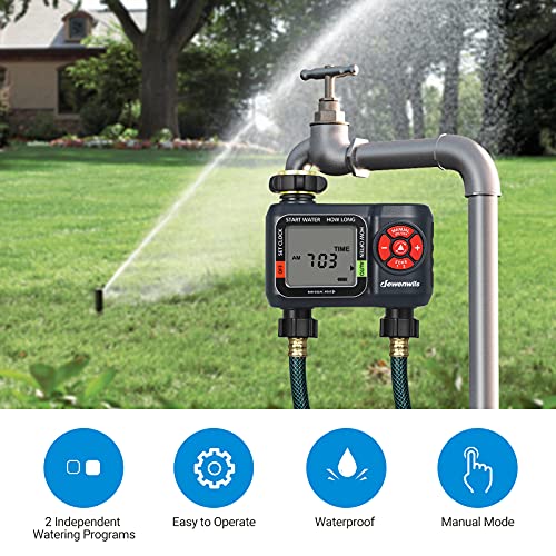 DEWENWILS Sprinkler Timer 2 Zone, Outdoor Garden Water Hose Timer Programmable, Automatic Faucet Watering Irrigation Timer for Yard Lawn, Auto Manual Rain Delay Mode, Low Battery Warning