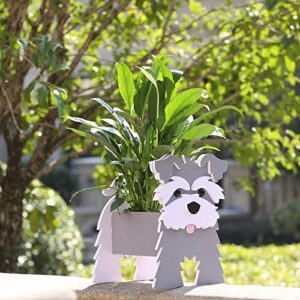 fitcho schnauzer gifts for women, schnauzer dog planter plant pot, cute dog flower pot for garden decoration, schnauzer shape plant container holder for outdoor indoor stuff gift small schnauzer grey