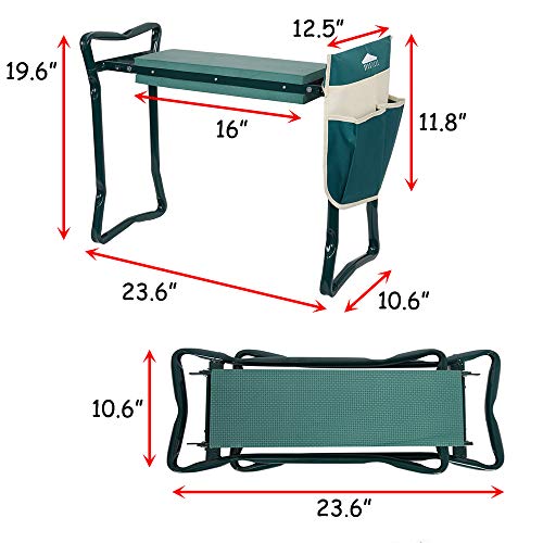 Livebest Folding Garden Kneeler Seat Portable Bench Stool with Soft Kneeling Foam Pad and Tool Pouch for Gardening,Fishing