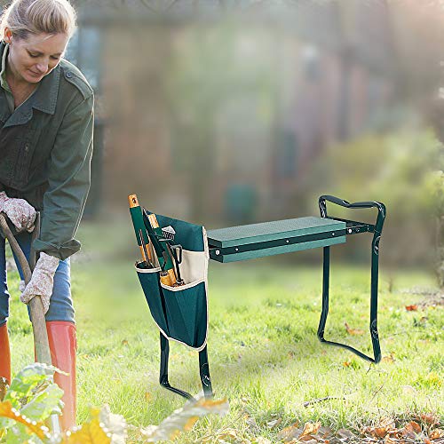 Livebest Folding Garden Kneeler Seat Portable Bench Stool with Soft Kneeling Foam Pad and Tool Pouch for Gardening,Fishing