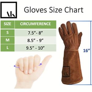 Rose Pruning Gloves, Leather Garden Gloves Long Gardening Gloves for Women and Men Rose Gloves Cut Proof Cowhide Suede Gauntlet Brown Garden Gloves Work Rose Gardening Gloves M