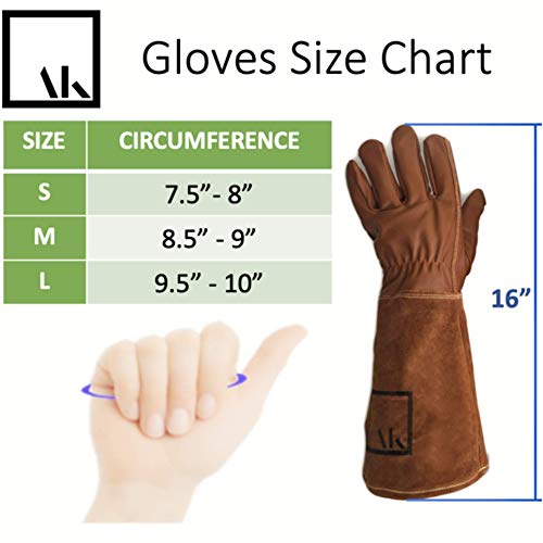 Rose Pruning Gloves, Leather Garden Gloves Long Gardening Gloves for Women and Men Rose Gloves Cut Proof Cowhide Suede Gauntlet Brown Garden Gloves Work Rose Gardening Gloves M