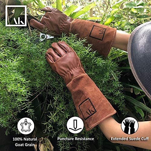 Rose Pruning Gloves, Leather Garden Gloves Long Gardening Gloves for Women and Men Rose Gloves Cut Proof Cowhide Suede Gauntlet Brown Garden Gloves Work Rose Gardening Gloves M