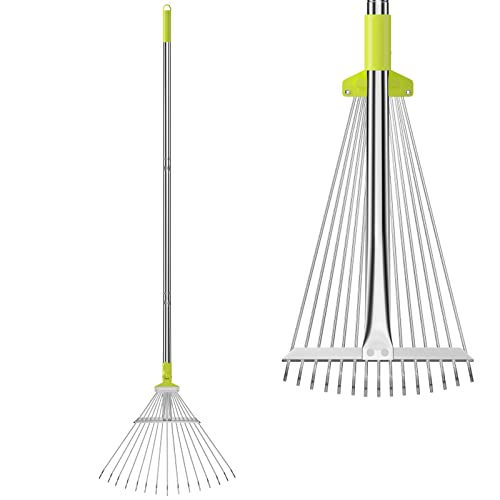 Adjustable Garden Leaf Rake 4.5ft, Collapsible Metal Yard Rake for Leaves with Expandable Head 7-16", Collect Loose Debris for Lawns Camping Shrubs and Rose Bushes Heavy Duty