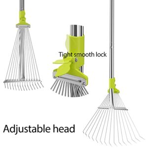 Adjustable Garden Leaf Rake 4.5ft, Collapsible Metal Yard Rake for Leaves with Expandable Head 7-16", Collect Loose Debris for Lawns Camping Shrubs and Rose Bushes Heavy Duty