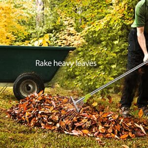 Adjustable Garden Leaf Rake 4.5ft, Collapsible Metal Yard Rake for Leaves with Expandable Head 7-16", Collect Loose Debris for Lawns Camping Shrubs and Rose Bushes Heavy Duty