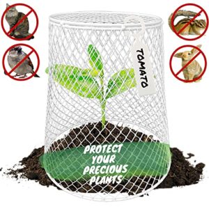 RE GOODS Chicken Wire Plant Cover – 6 Garden Cloche Baskets, Cage Protectors from Animals and Rabbits, Includes 18 Garden Stakes and 10 Waterproof Labels (White)